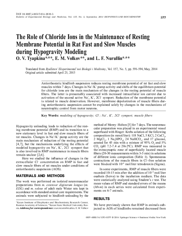 (PDF) The role of chloride ions in the maintenance of resting membrane ...