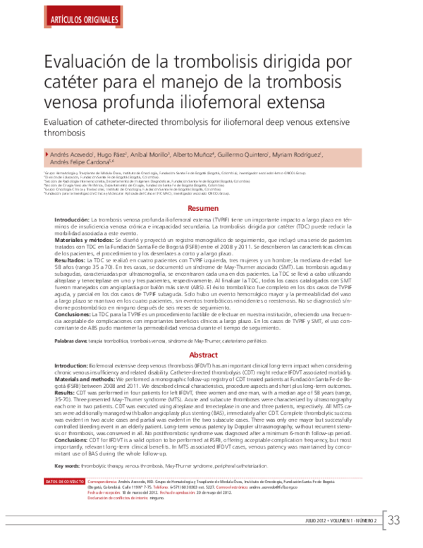 (PDF) Evaluación de la trombolisis dirigida por catéter para el manejo ...