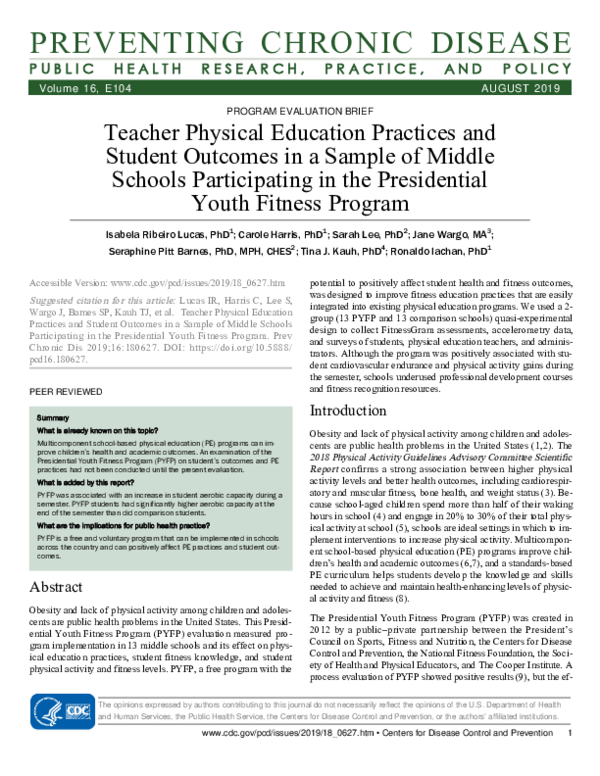 (PDF) Teacher Physical Education Practices and Student Outcomes in a ...