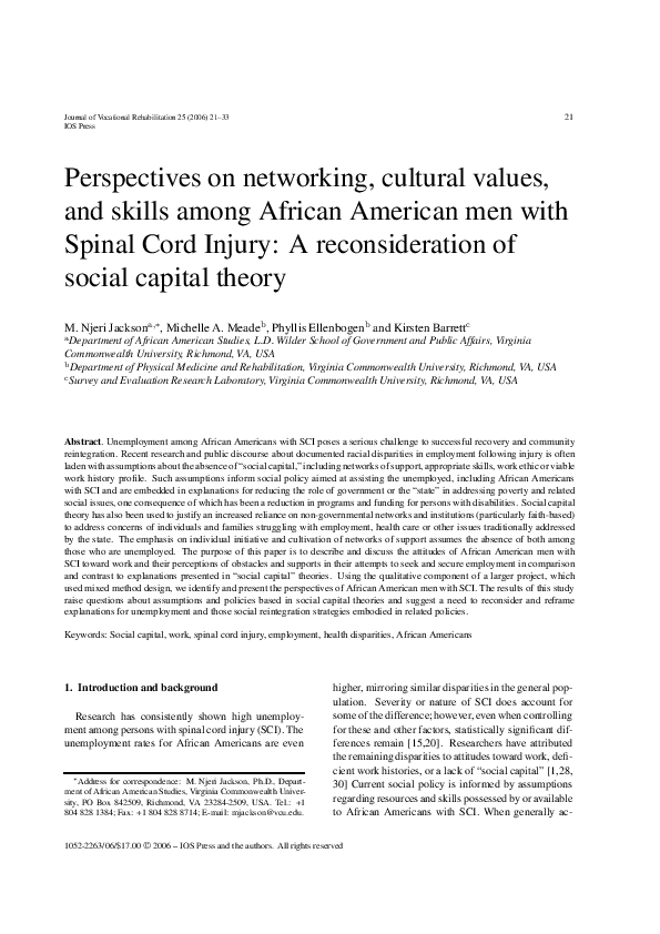 (PDF) Perspectives on networking, cultural values, and skills among ...