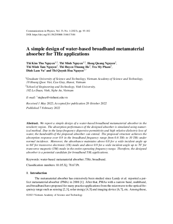 (PDF) A Simple Design of Water-based Broadband Metamaterial Absorber ...