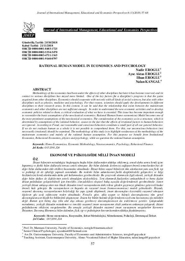 (PDF) Rational Human Model in Economics and Psychology