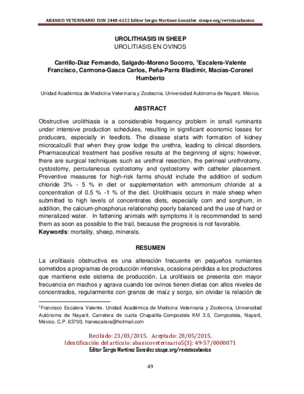 (PDF) Urolithiasis in Sheep Urolitiasis en Ovinos