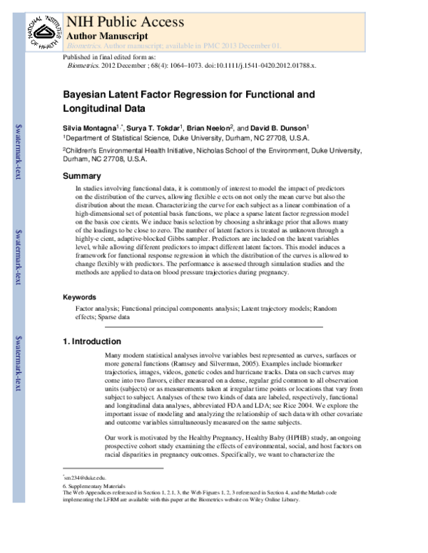 Pdf Bayesian Regression For Functional Data With Latent Factors 