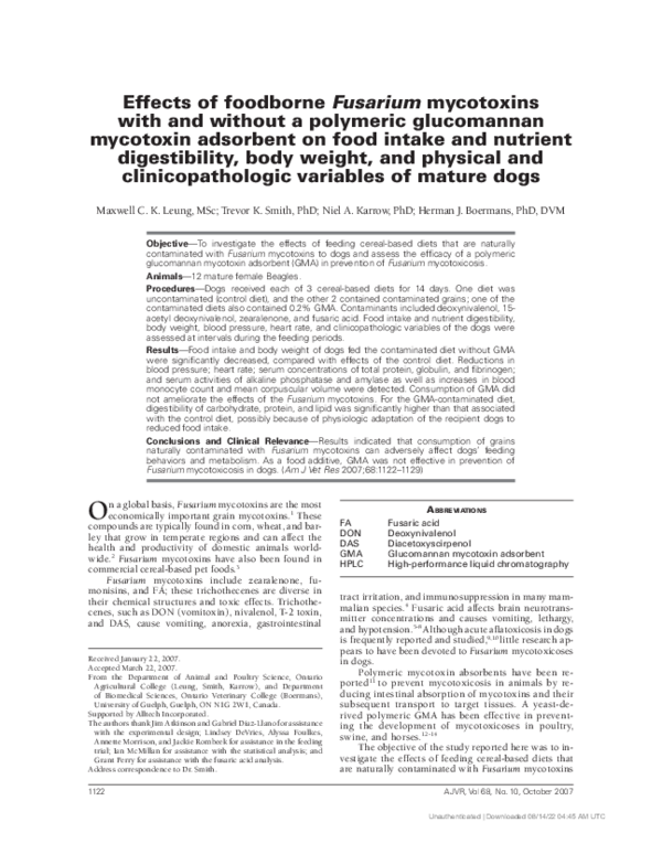(PDF) Effects of foodborne Fusarium mycotoxins with and without a ...
