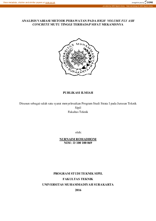 (PDF) Analisis Variasi Metode Perawatan Pada High Volume Fly Ash Concretemutu Tinggi Terhadap ...