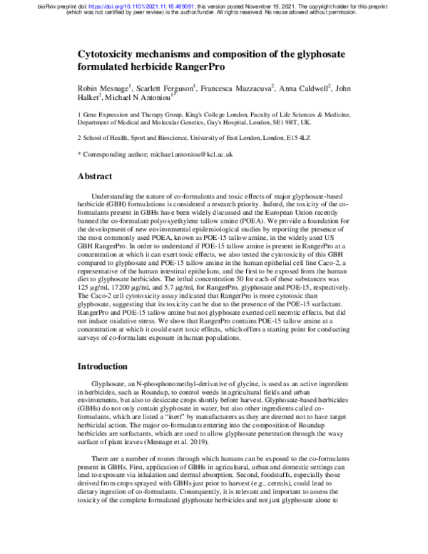 (PDF) Cytotoxicity mechanisms and composition of the glyphosate ...