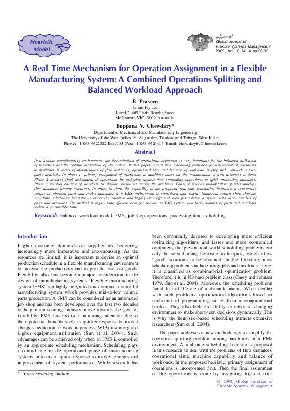 (PDF) A Real Time Mechanism for Operation Assignment in a Flexible ...