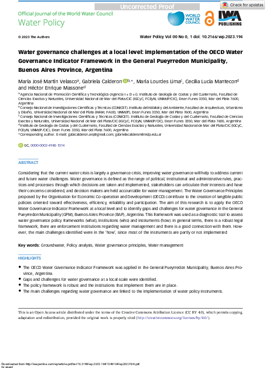 (PDF) Water governance challenges at a local level: implementation of ...