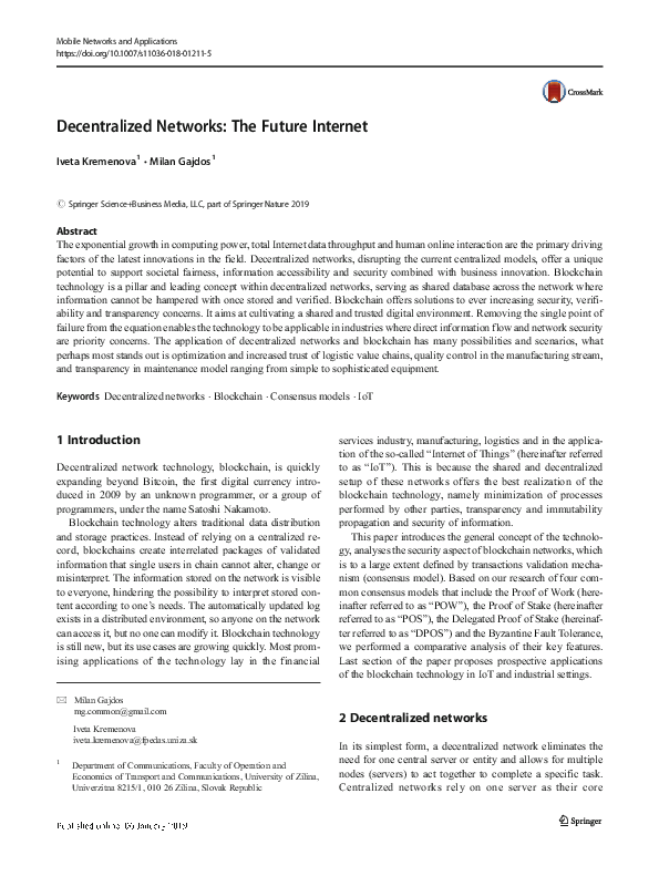 (PDF) Decentralized Networks: The Future Internet