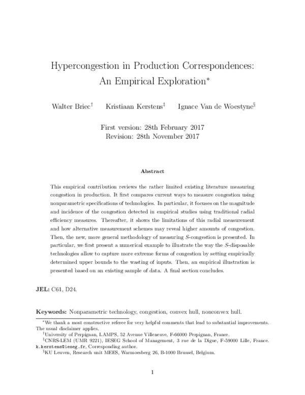 (PDF) Hypercongestion in production correspondences: an empirical exploration