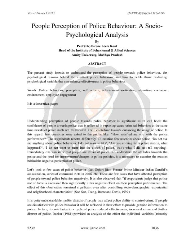 (PDF) People Perception of Police Behaviour: A Socio-Psychological Analysis