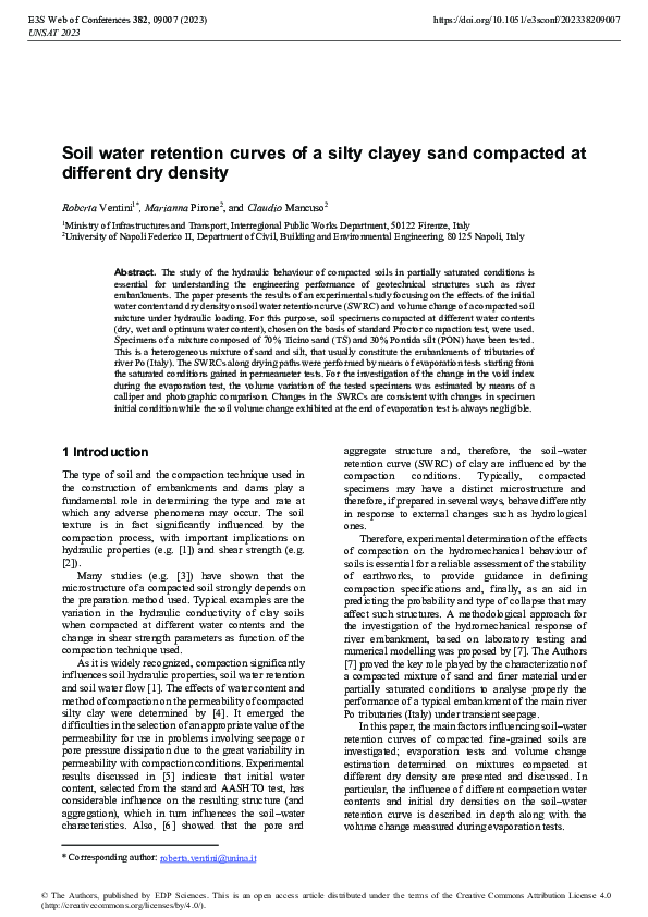 (PDF) Soil water retention curves of a silty clayey sand compacted at ...