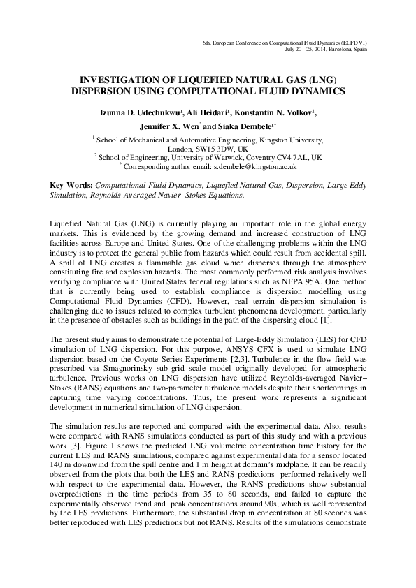 (PDF) Investigation of Liquefied Natural Gas (LNG) Dispersion Using Computational Fluid Dynamics