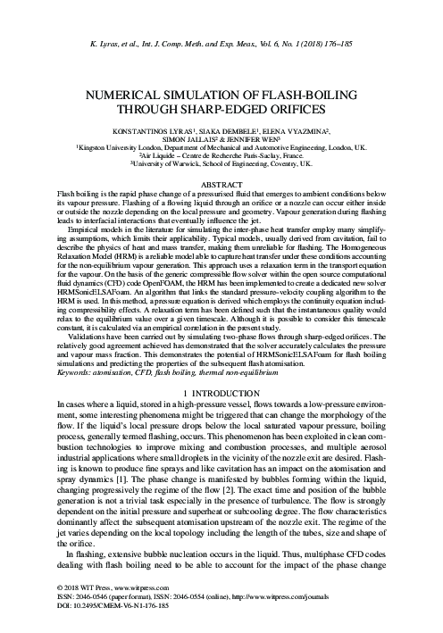 (PDF) Numerical simulation of flash-boiling through sharp-edged orifices | Siaka Dembele ...