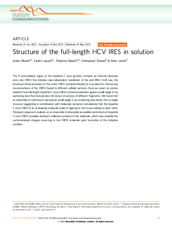 (PDF) Structure of the full-length HCV IRES in solution | Emmanuel ...
