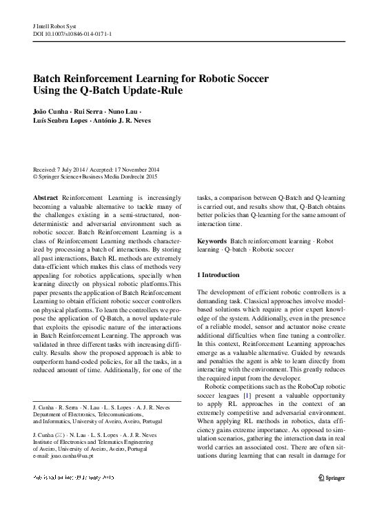 (PDF) Batch Reinforcement Learning for Robotic Soccer Using the Q-Batch Update-Rule