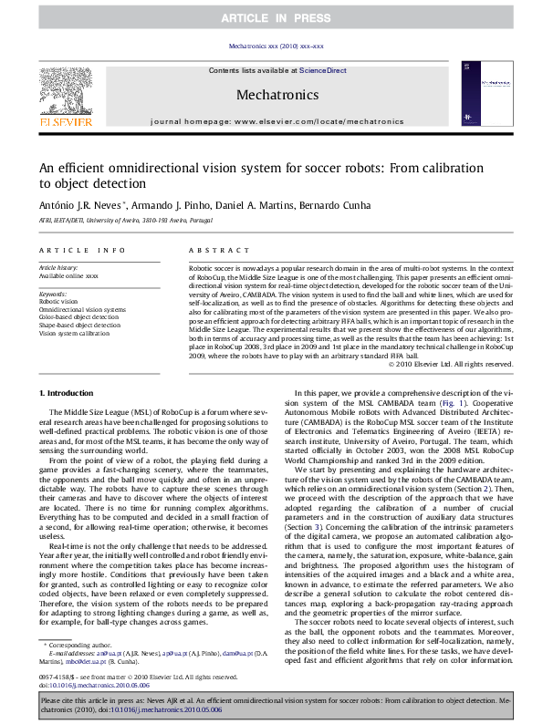Pdf Omnidirectional Vision System For Soccer Robots