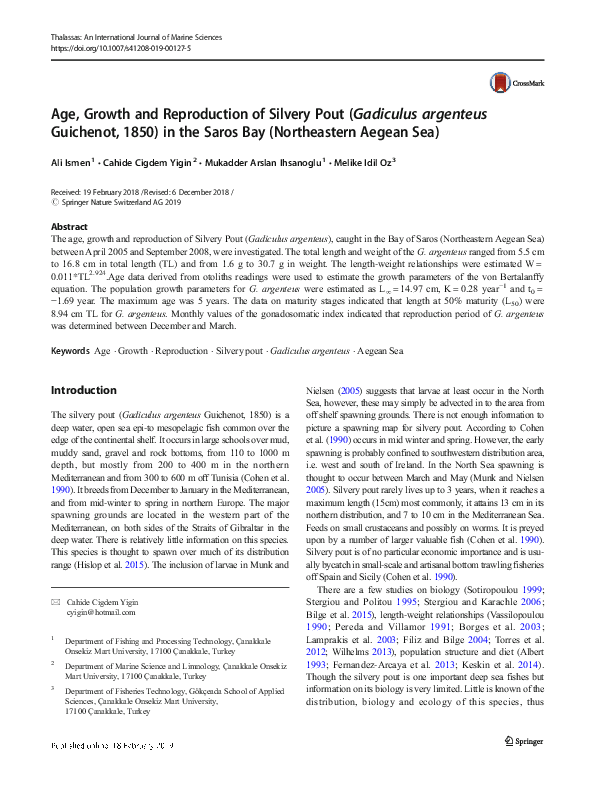 (PDF) Age, Growth and Reproduction of Silvery Pout (Gadiculus argenteus ...
