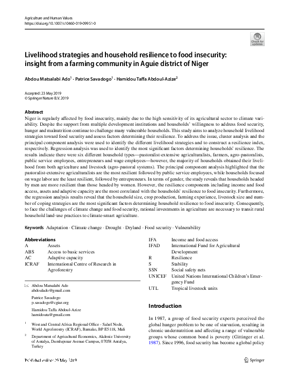 (PDF) Livelihood strategies and household resilience to food insecurity: insight from a farming ...