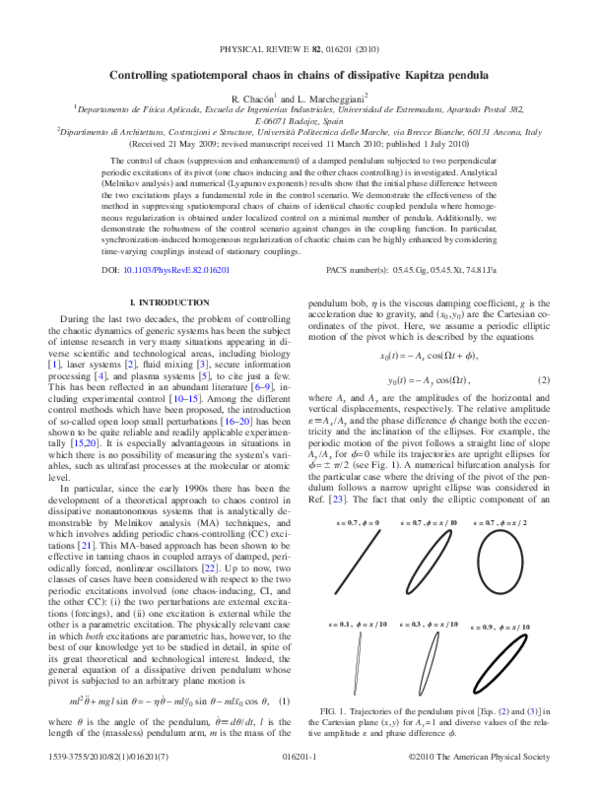 (PDF) Controlling spatiotemporal chaos in chains of dissipative Kapitza pendula