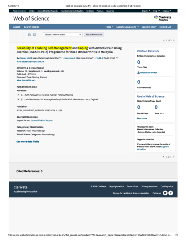 (PDF) Feasibility of enabling self-management and coping with arthritic ...