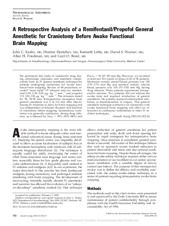 (PDF) A Retrospective Analysis of a Remifentanil/Propofol General Anesthetic for Craniotomy ...