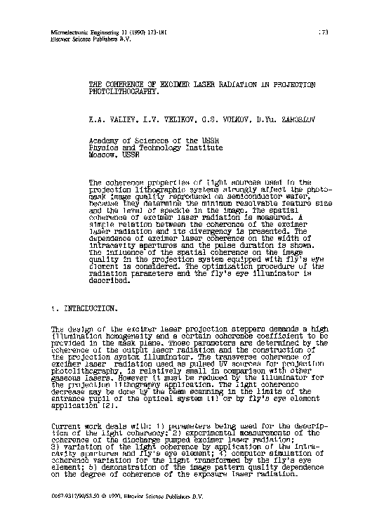 (PDF) The coherence of excimer laser radiation in projection ...