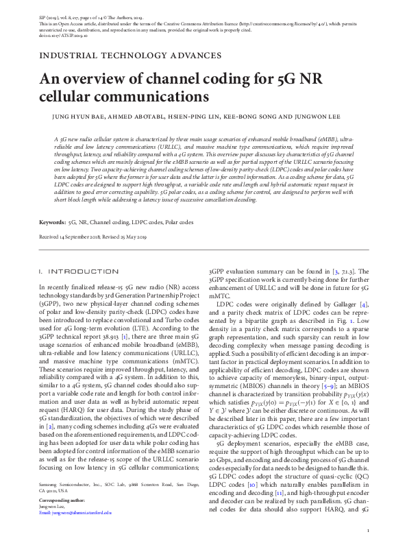 (PDF) An overview of channel coding for 5G NR cellular communications