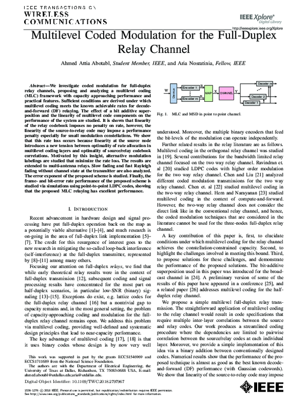 (PDF) Coded Modulation for Full-Duplex Relay Channels