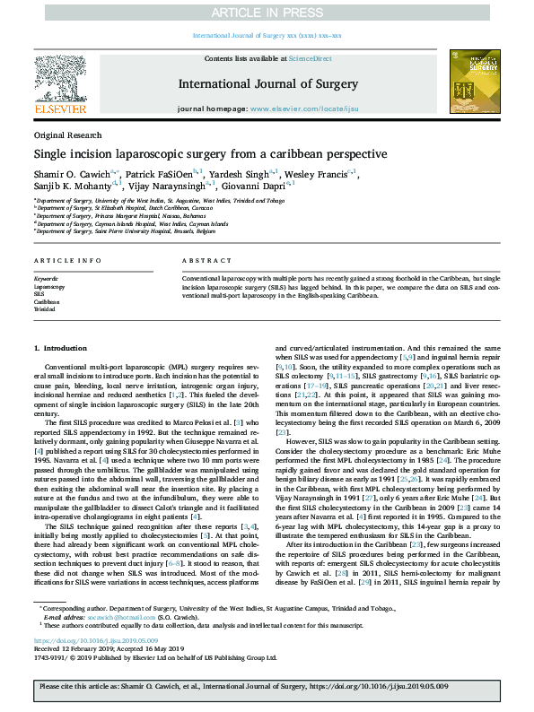 (PDF) Single incision laparoscopic surgery from a caribbean perspective ...