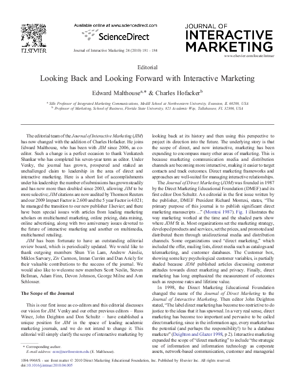 (PDF) Looking Back and Looking Forward with Interactive Marketing