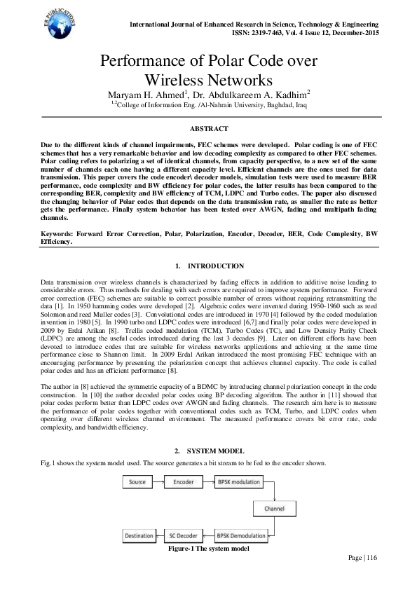 (PDF) Performance of Polar Code over Wireless Networks