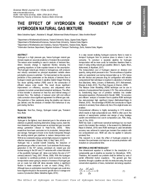 (PDF) The Effect of Hydrogen on Transient Flow of Hydrogen Natural Gas ...