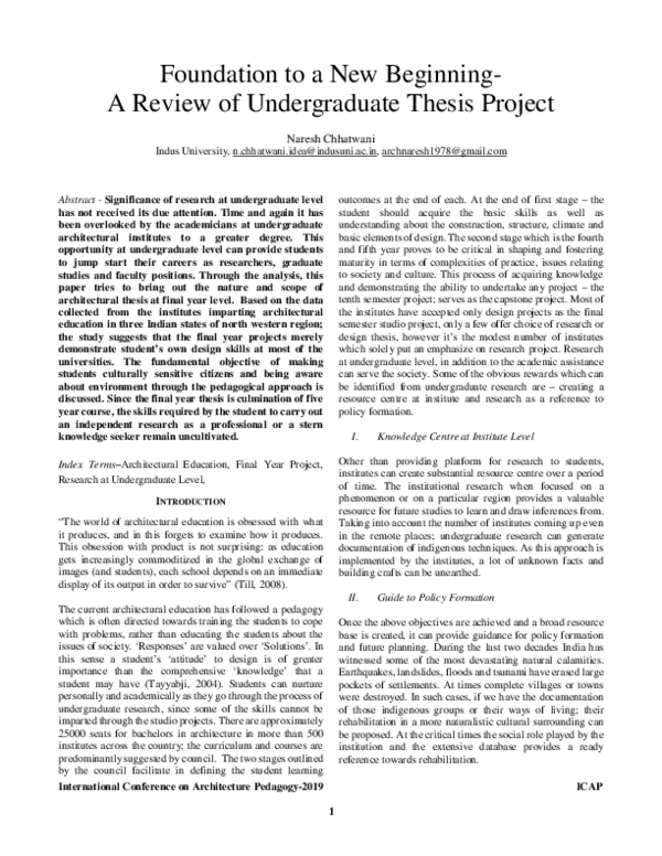 (PDF) Foundation to a New Beginning-A Review of Undergraduate Thesis ...