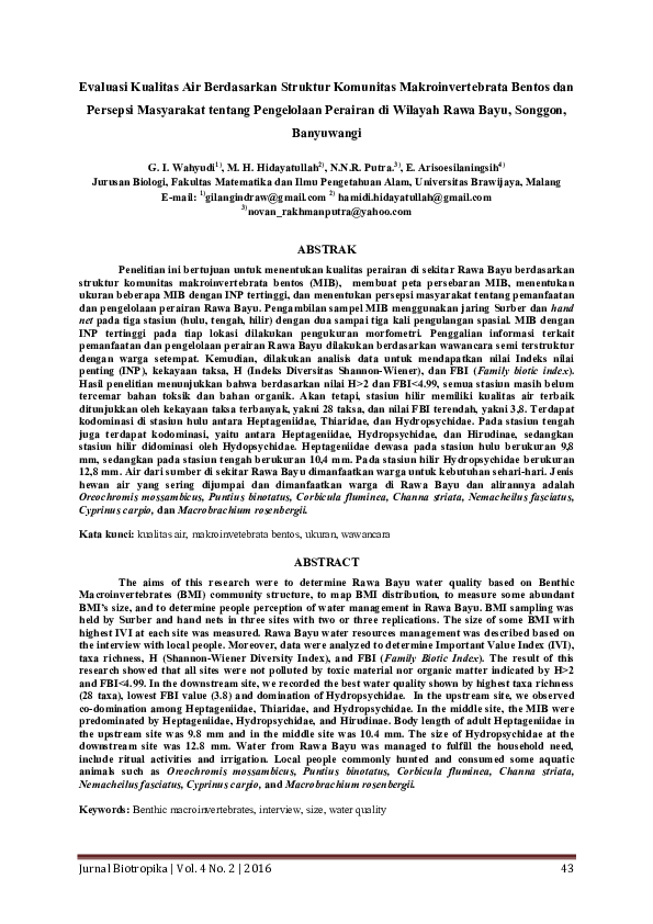 (PDF) Evaluasi Kualitas Air Berdasarkan Struktur Komunitas ...