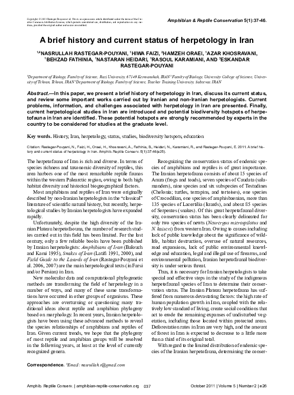 (PDF) A brief history and current status of herpetology in Iran