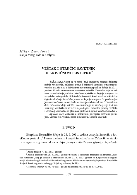 (PDF) Expert and professional adviser in criminal proceeding