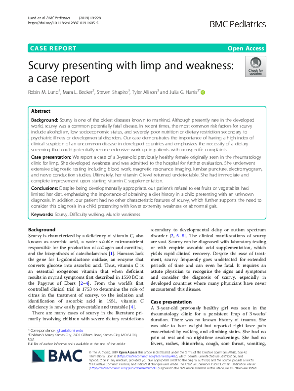 (PDF) Scurvy presenting with limp and weakness: a case report