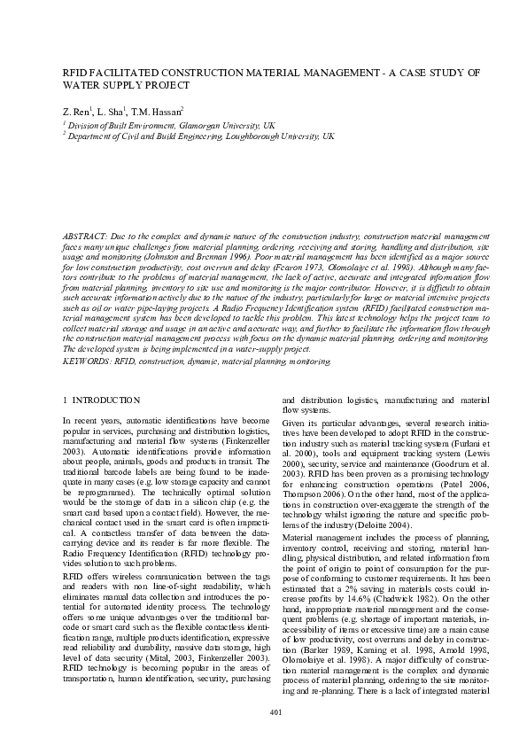 (PDF) RFID-facilitated construction materials management (RFID-CMM) – A case study of water ...