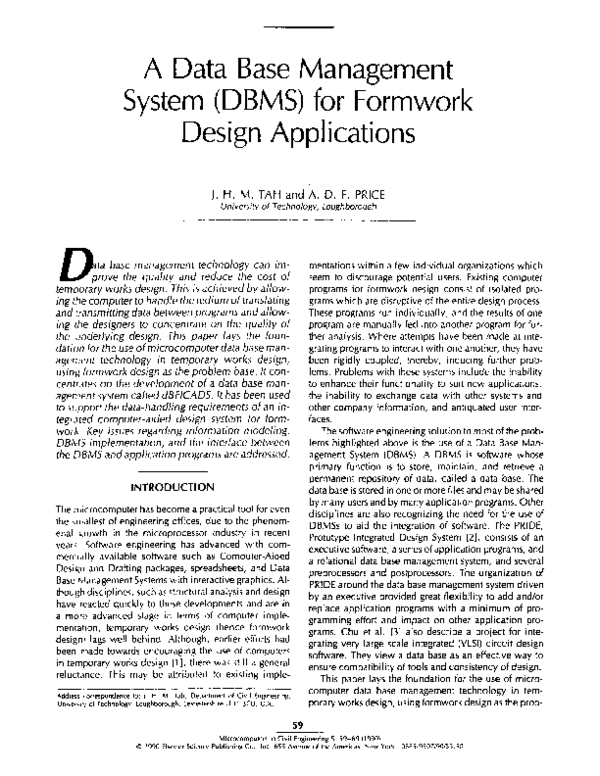 (PDF) A DBMS for Enhancing Formwork Design Efficiency