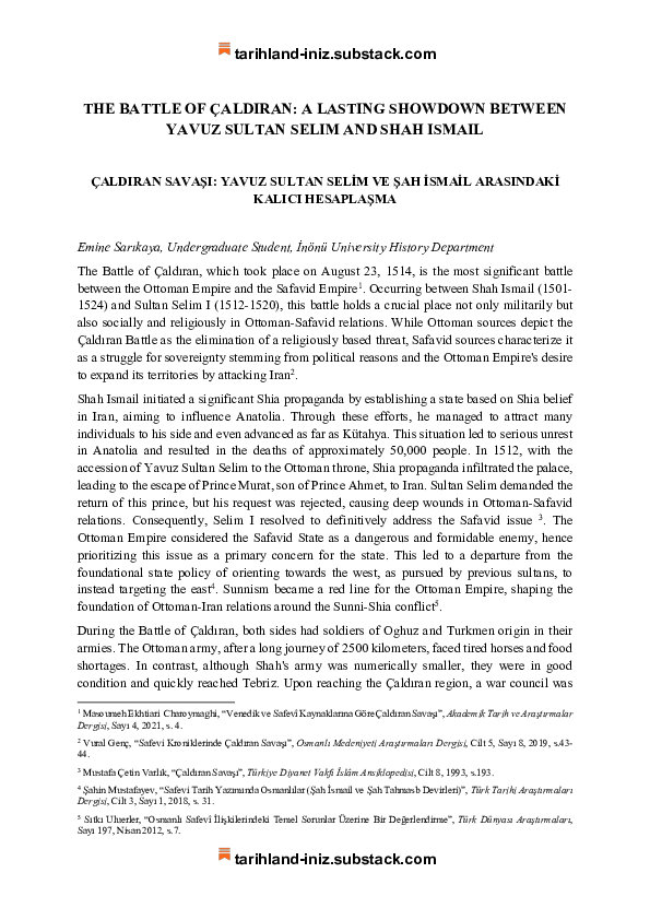 Pdf The Battle Of çaldiran A Lasting Showdown Between Yavuz Sultan