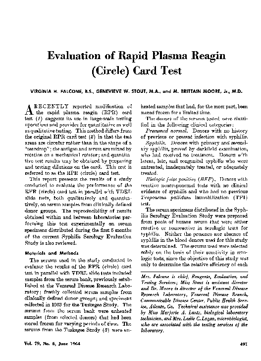 (PDF) Evaluation of Rapid Plasma Reagin (Circle) Card Test