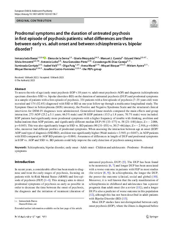 (PDF) Prodromal symptoms and the duration of untreated psychosis in ...