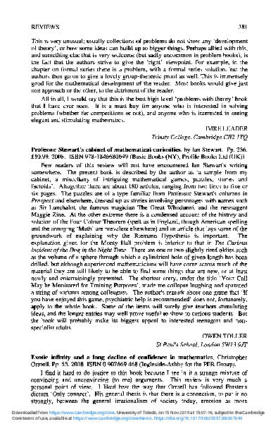 (PDF) Professor Stewart's Cabinet of Mathematical Curiosities