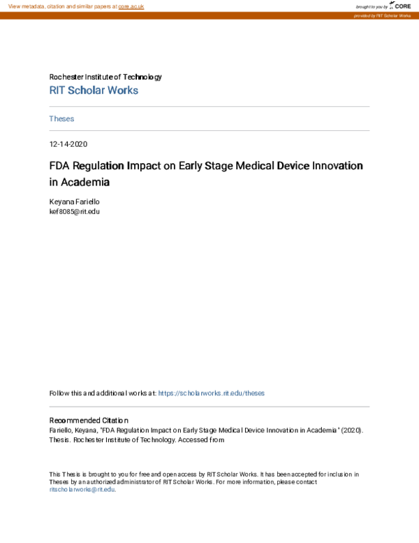 (PDF) FDA Regulation Impact on Early Stage Medical Device Innovation in ...