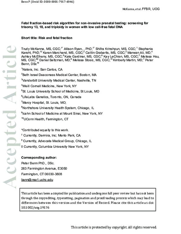(PDF) Fetal fraction-based risk algorithm for non-invasive prenatal ...