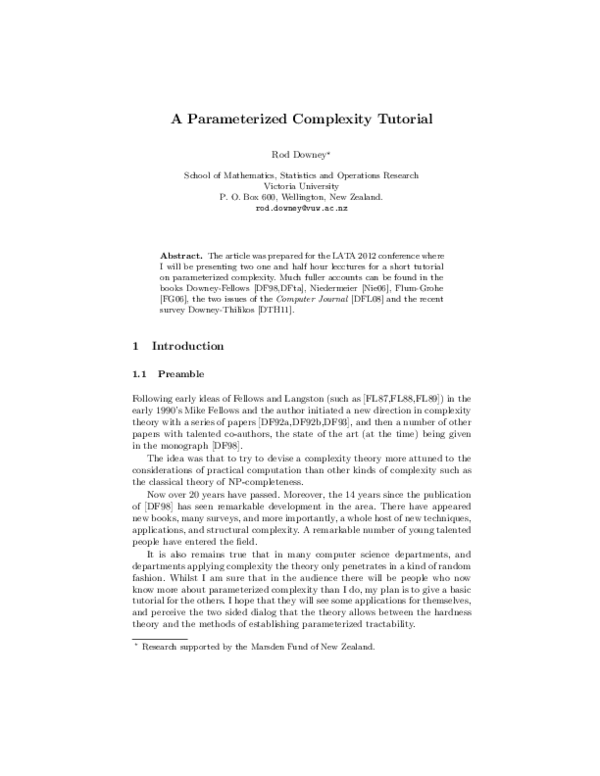 (PDF) A Parameterized Complexity Tutorial
