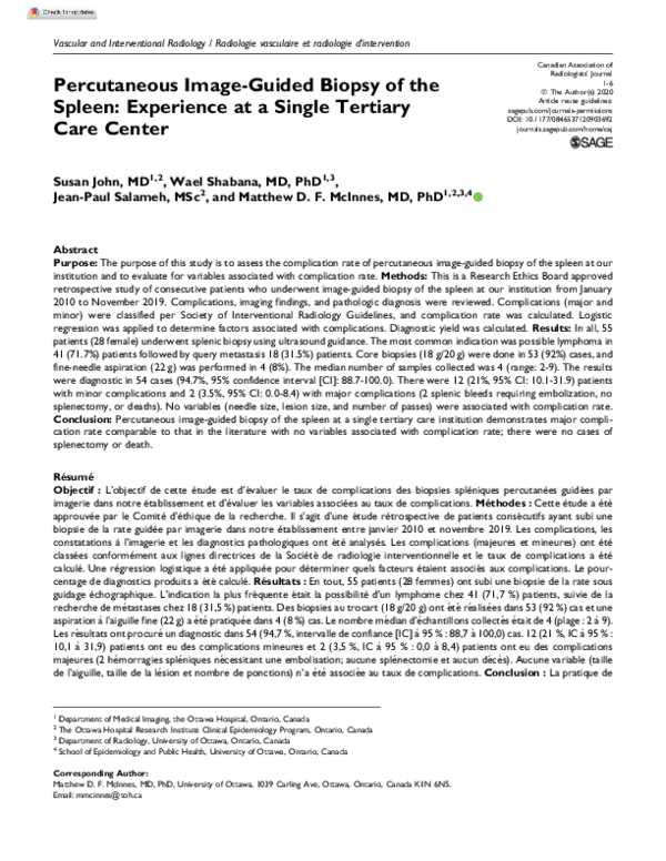 (PDF) Percutaneous Image-Guided Biopsy of the Spleen: Experience at a ...