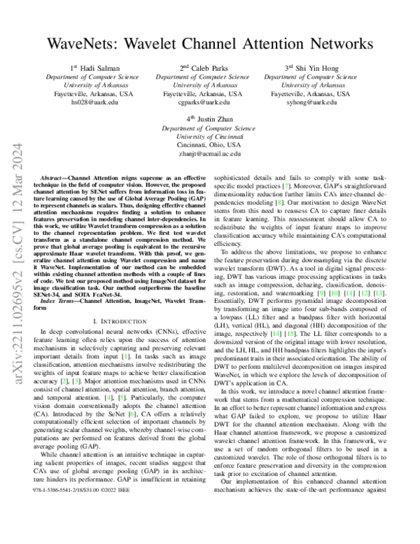 (PDF) WaveNets: Wavelet Channel Attention Networks